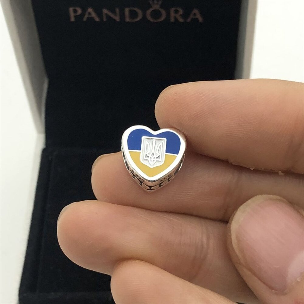 Pandora Ukraine Flag Charm Exclusive Heart Bead Charm - Gem